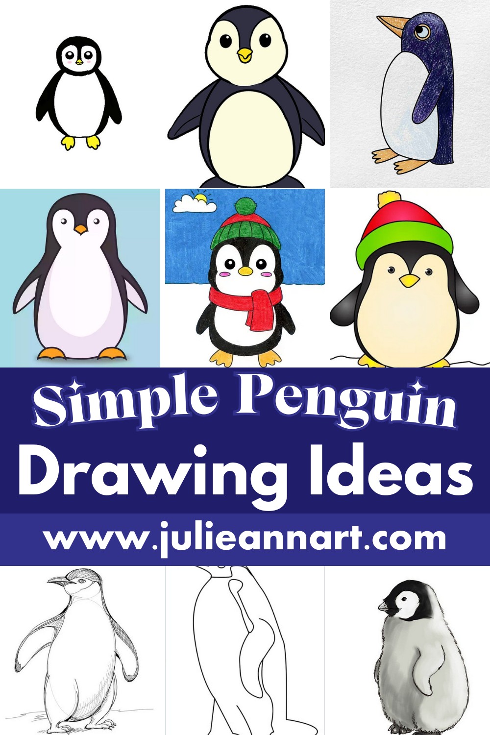 16 Simple Penguin Drawing Ideas With Step by Step Guides - Julie Ann Art
