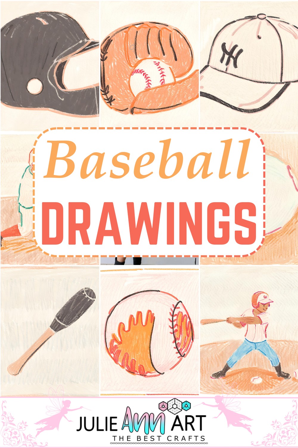 8 Baseball Drawing With All The Related Stuff - Julie Ann Art