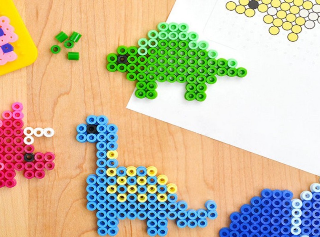 10 Dinosaur Perler Beads Patterns In Fun Colors - Julie Ann Art