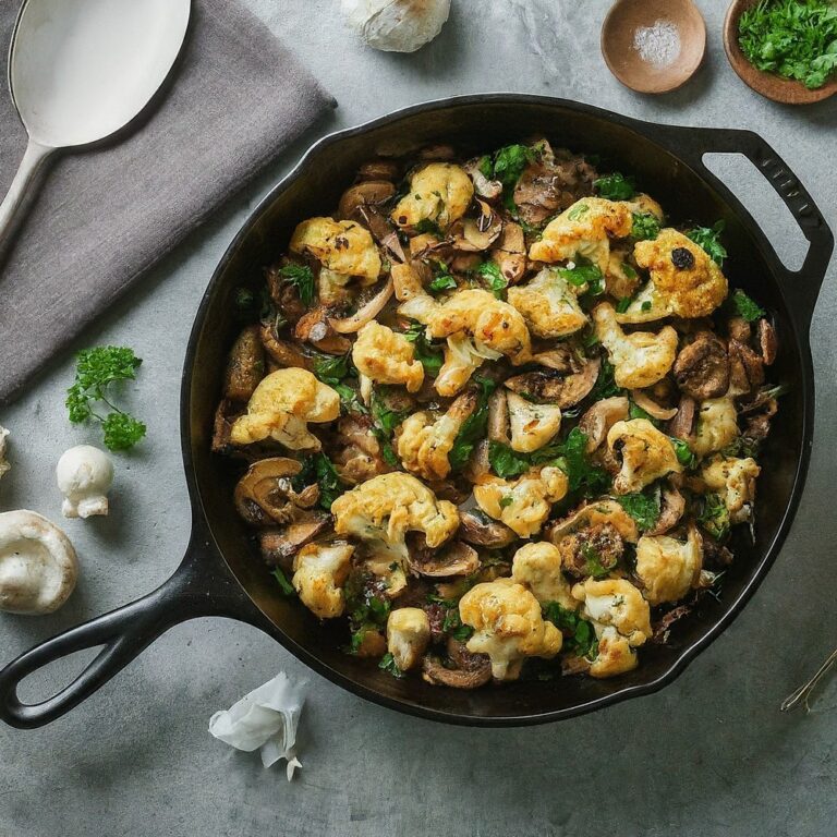 Sizzling Garlic Mushrooms And Cauliflower Skillet Delight - Julie Ann Art