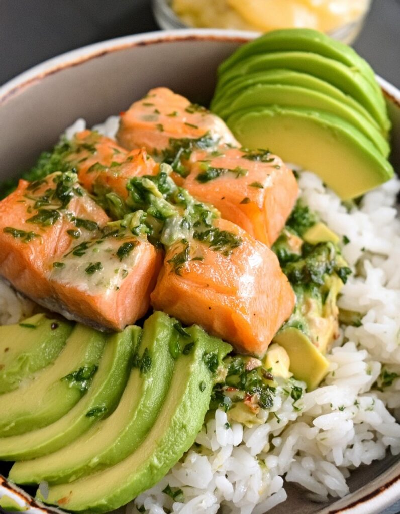 Avocado Salmon Rice Bowl