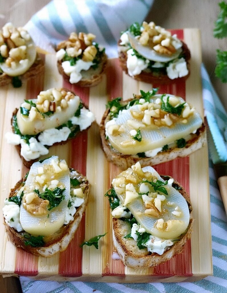 Crostini With Caramelized Pears In Brandy, Brie And Hazelnuts - Julie ...